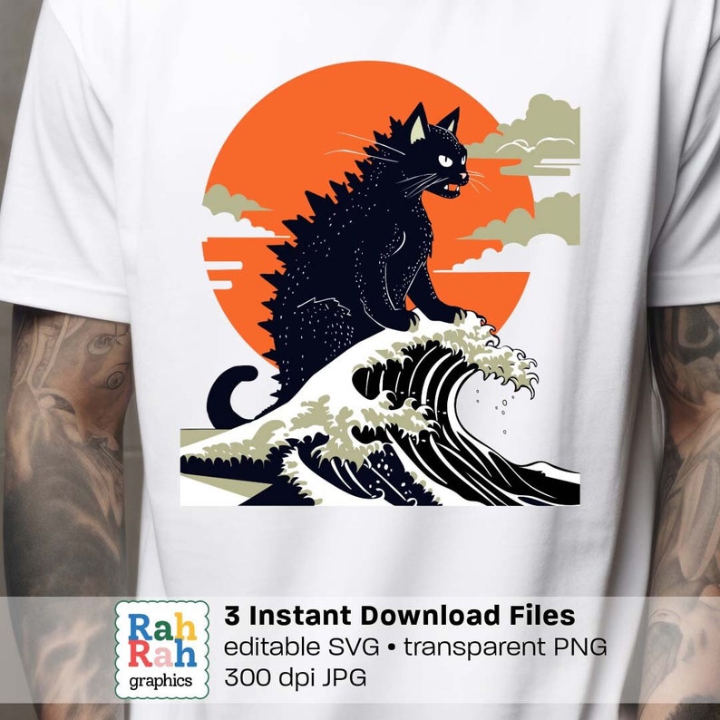 Catzilla in the Great Wave off Kanagawa by Hokusai Parody SVG for Shirt ...