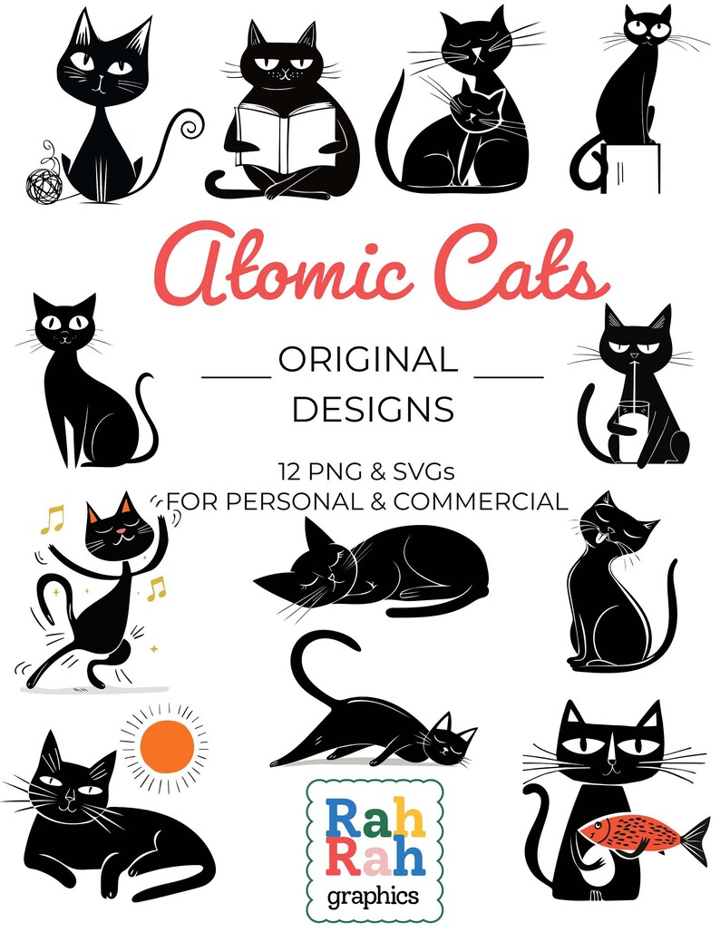 Atomic Cat SVG, Retro Cat Png, Atomic Cat PNG, Cat PNG Bundle, Mid ...