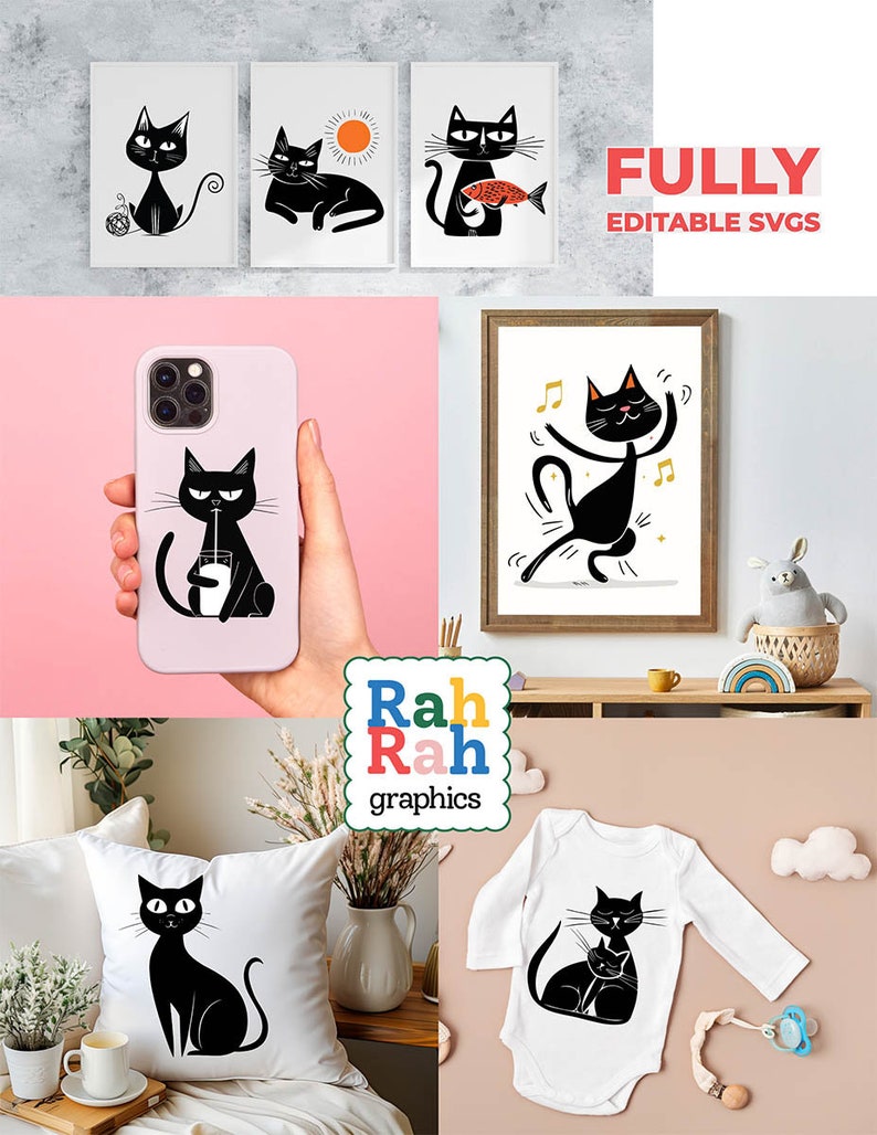 Atomic Cat SVG, Retro Cat Png, Atomic Cat PNG, Cat PNG Bundle, Mid ...