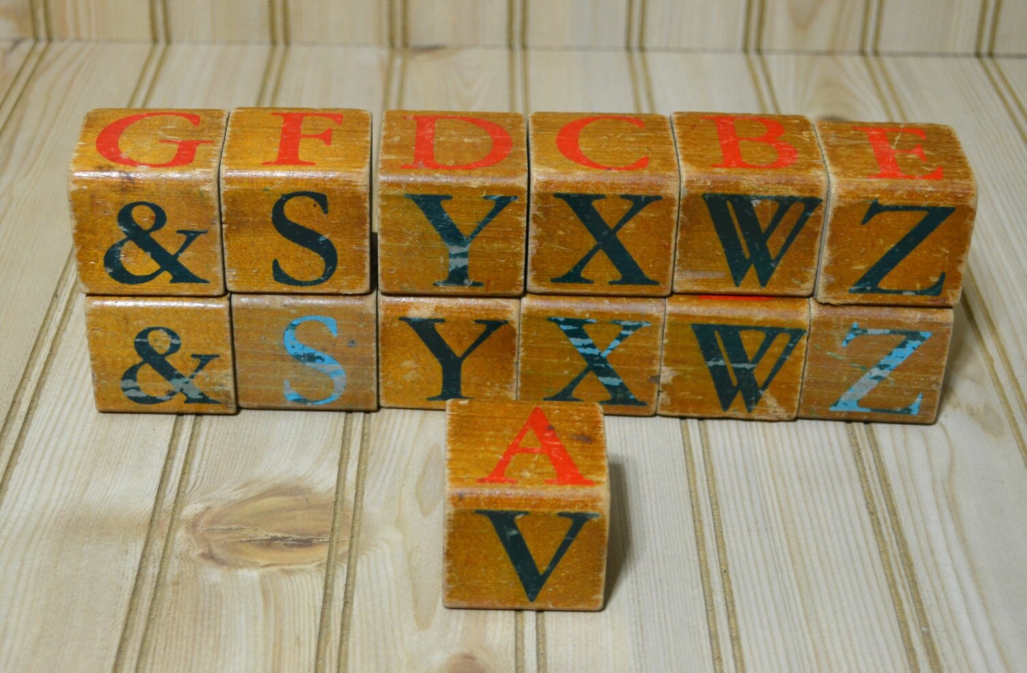 Vintage Wooden ABC Alphabet Letter Blocks Craft Supplies Children's Kid ...