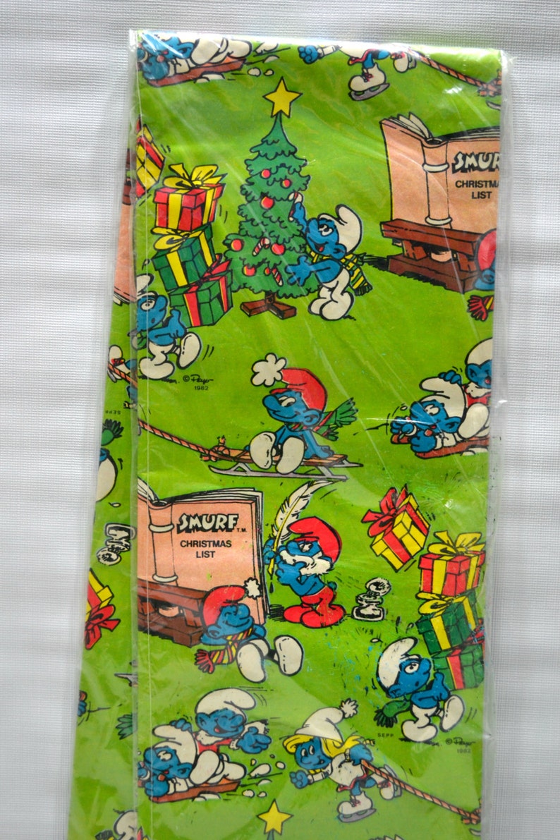 Vintage Rare Smurf Christmas Giftwrap/wrapping Paper 50 Sq - Etsy