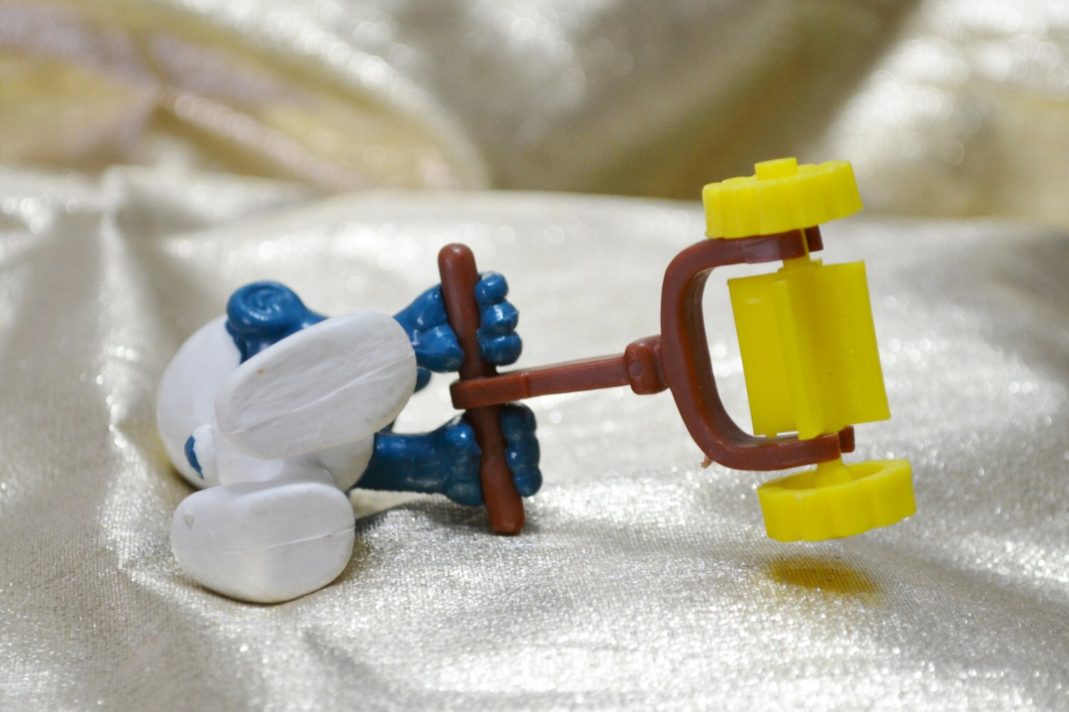 Vintage Smurf With Lawn Mower/grass Cutter Super Smurf Rare - Etsy