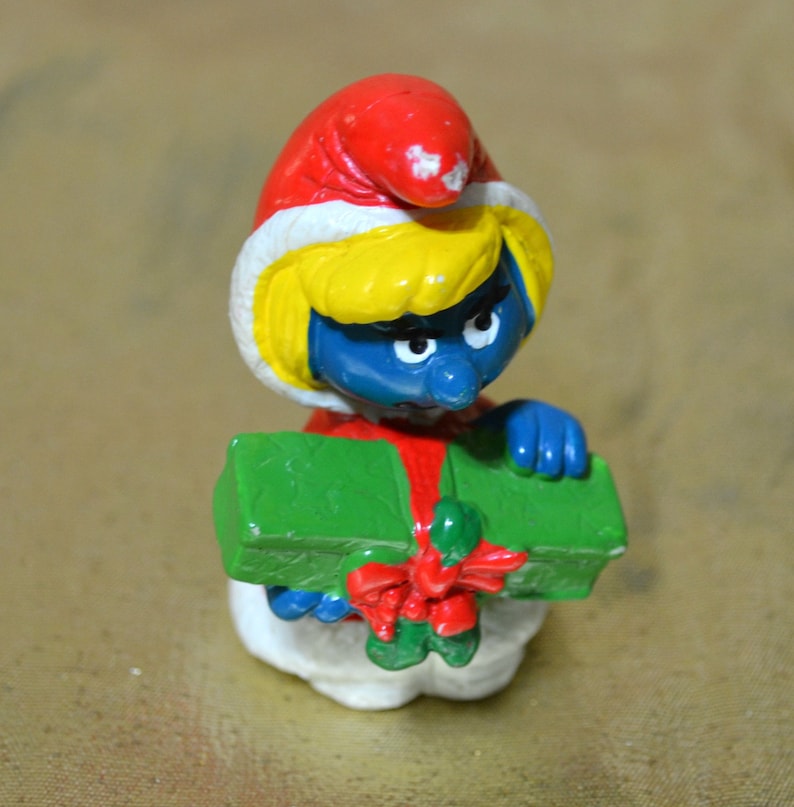 Vintage Santa Christmas Smurfette Smurfs Present Long Red Coat 1981 ...