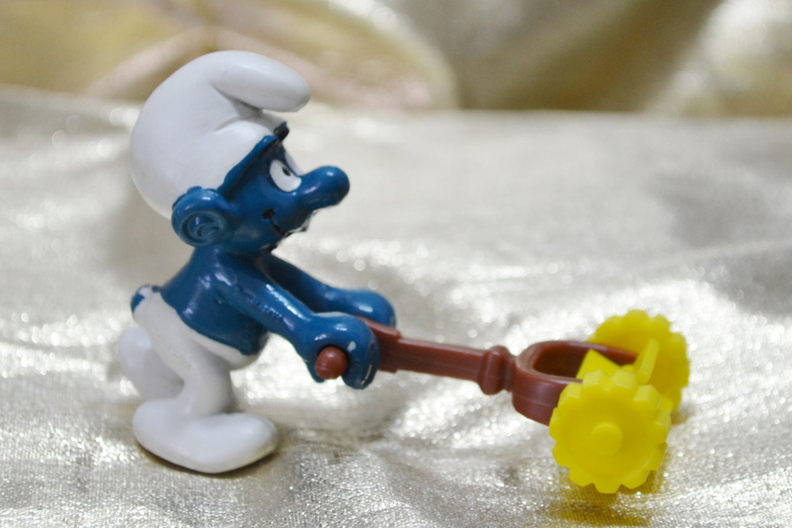 Vintage Smurf With Lawn Mower/grass Cutter Super Smurf Rare - Etsy