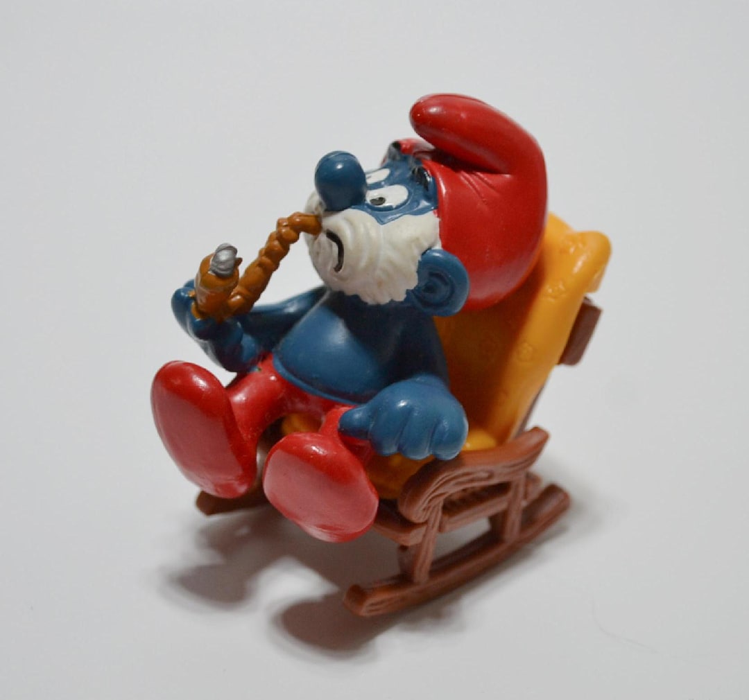 Vintage 1980s Papa Smurf Rocking Chair Super Smurf Figure Collectible ...