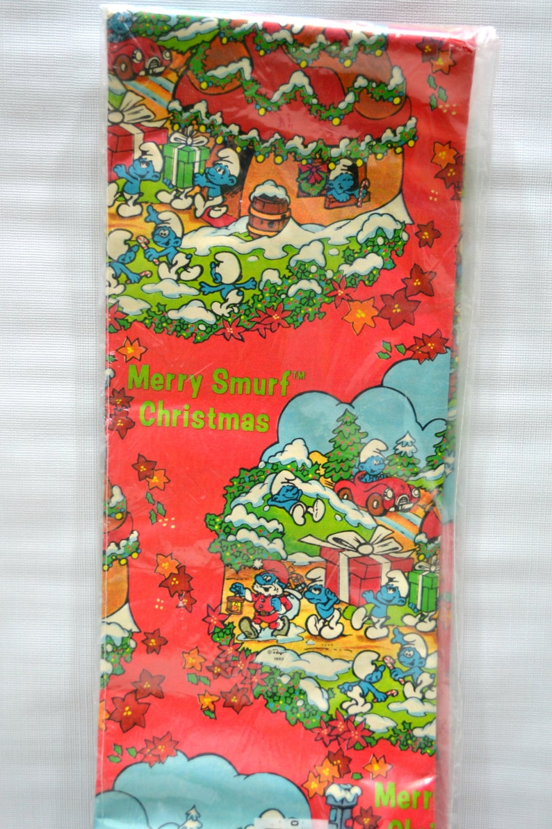 Vintage Rare Smurf Christmas Giftwrap/wrapping Paper 50 Sq Ft 1980s ...