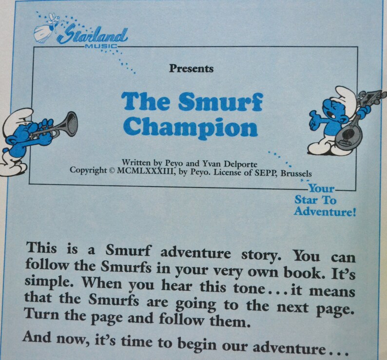 Vintage Smurf Book Record the Smurf Champion Read Along Book ...