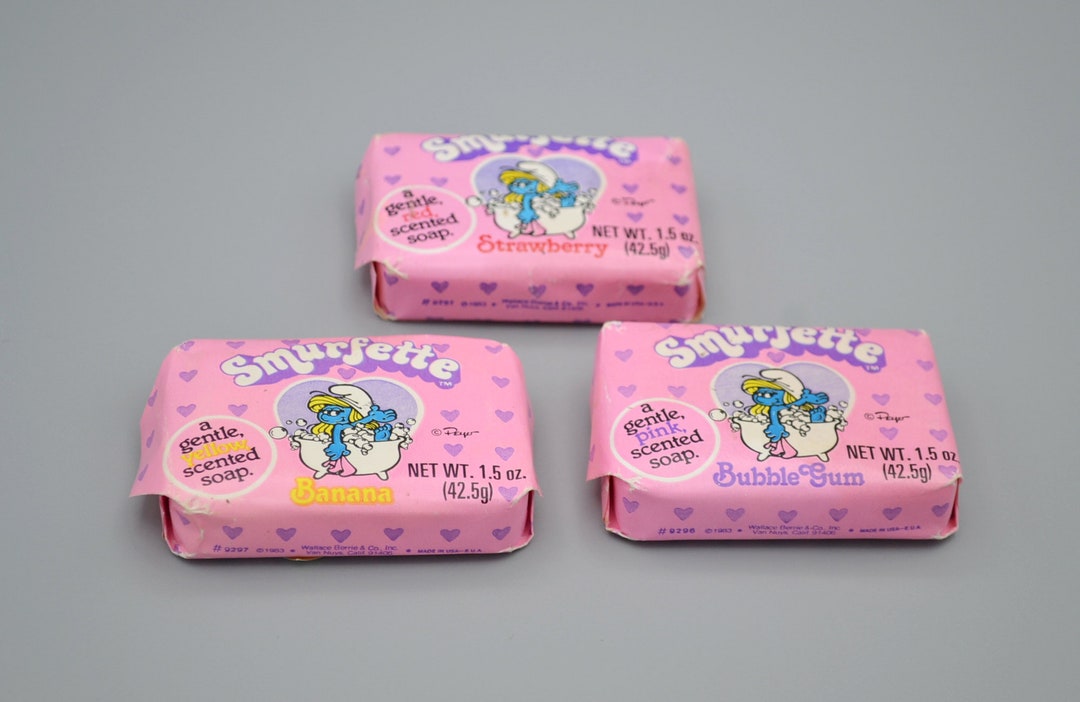 Vintage Smurfette Scented Bar Soap Strawberry Bubble Gum Banana 1.5oz ...