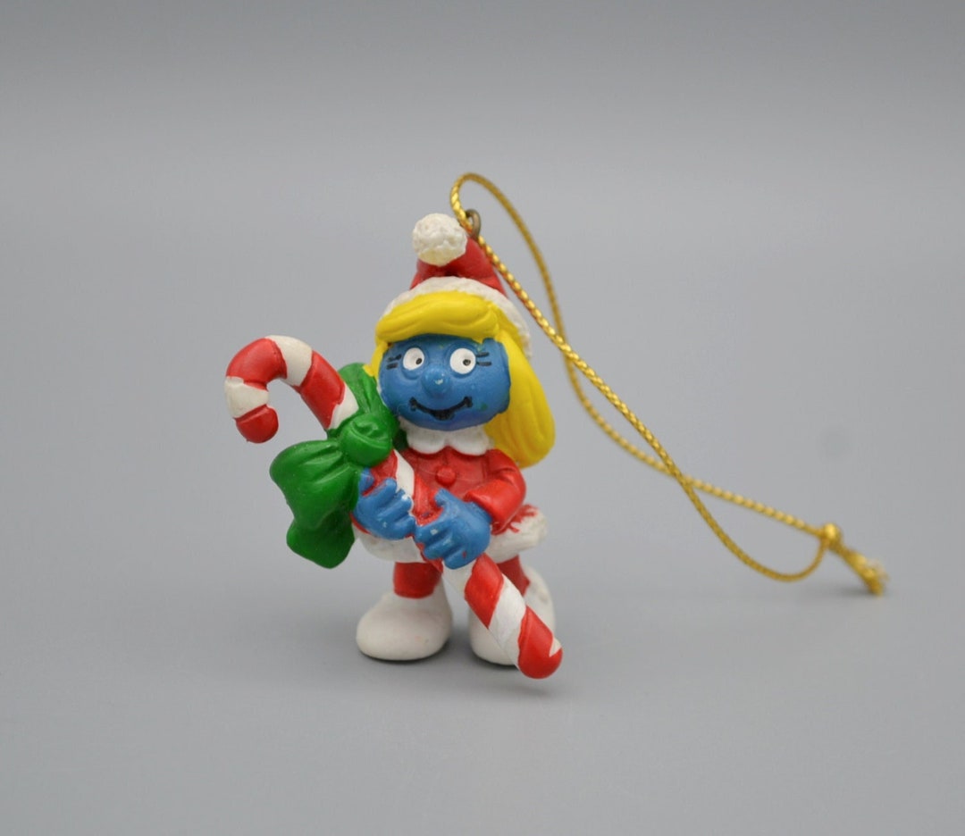 Vintage 1980s Christmas Smurfette With Candy Cane Ornament 5.1912 ...