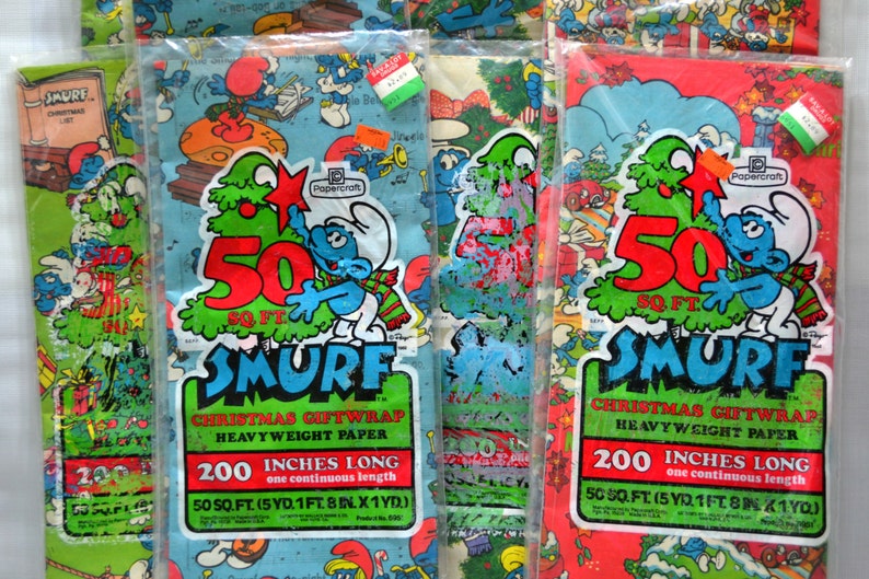 Vintage Rare Smurf Christmas Giftwrap/wrapping Paper 50 Sq - Etsy