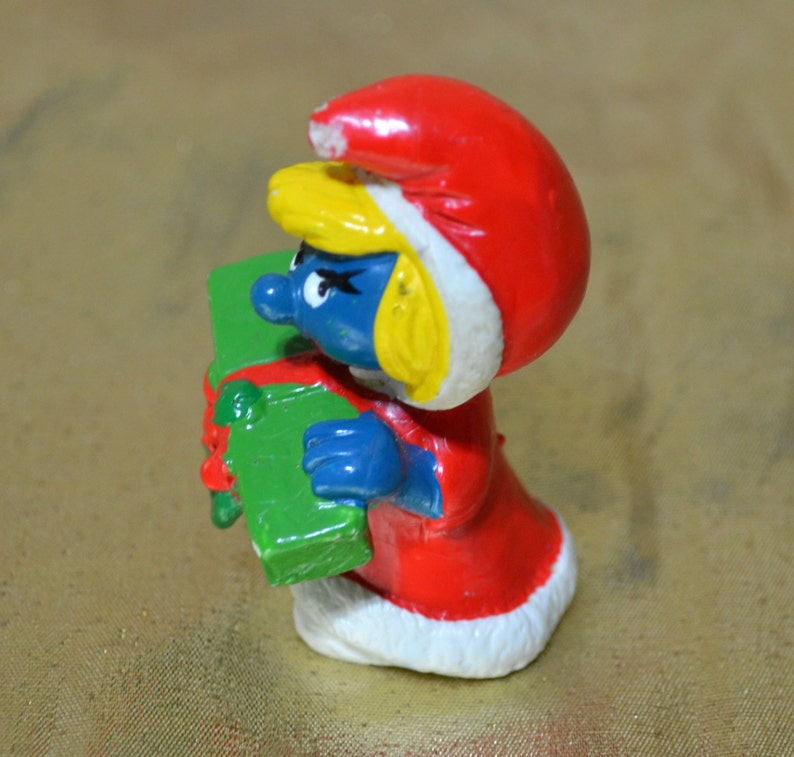 Vintage Santa Christmas Smurfette Smurfs Present Long Red Coat 1981 ...