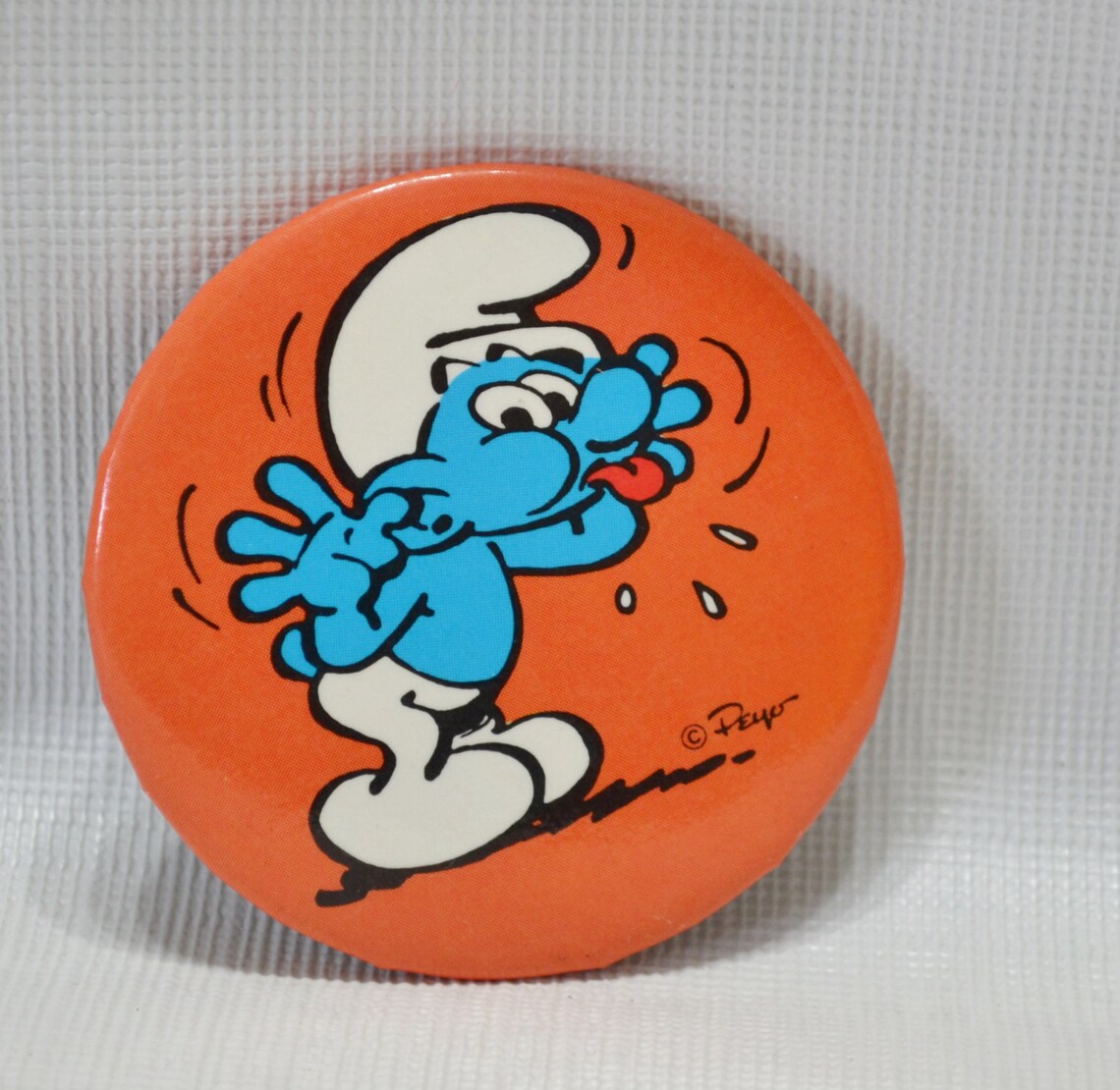 Vintage Smurf Button Pin Smurf Sticking Tongue Out 1982 - Etsy