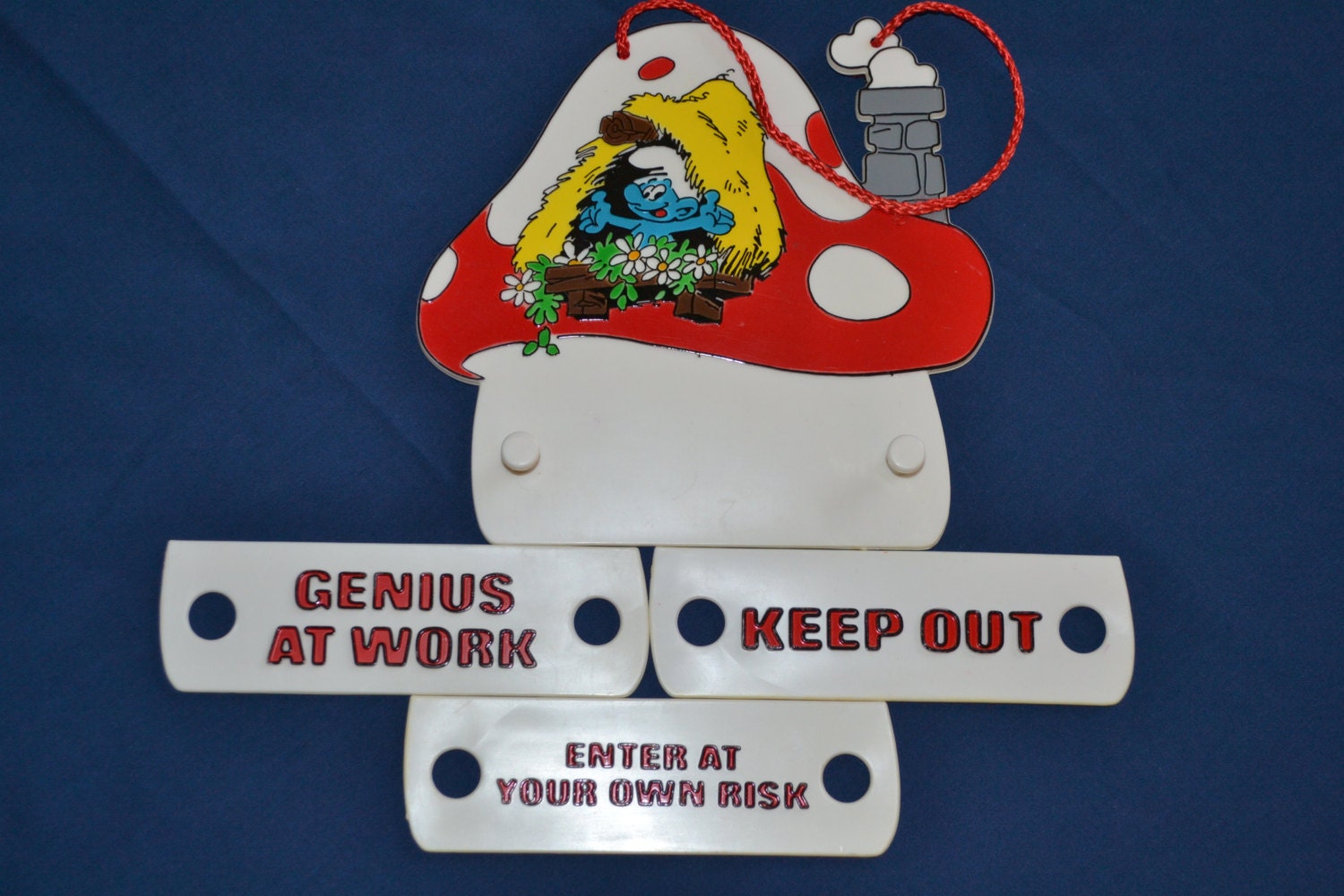 Vintage Smurf Door Sign Plastic Made in Hong Kong 3 Sayings Genius at ...