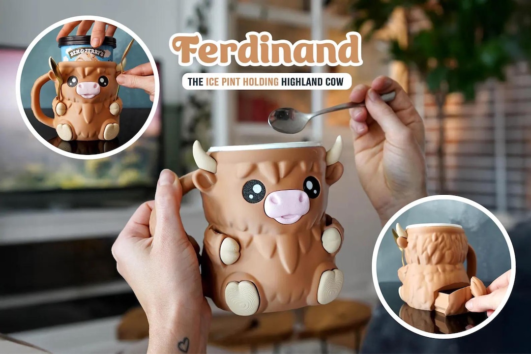 Ferdinand the Highland Cow Ice Cream Pint Holder – 3D Printed Cute Cow ...