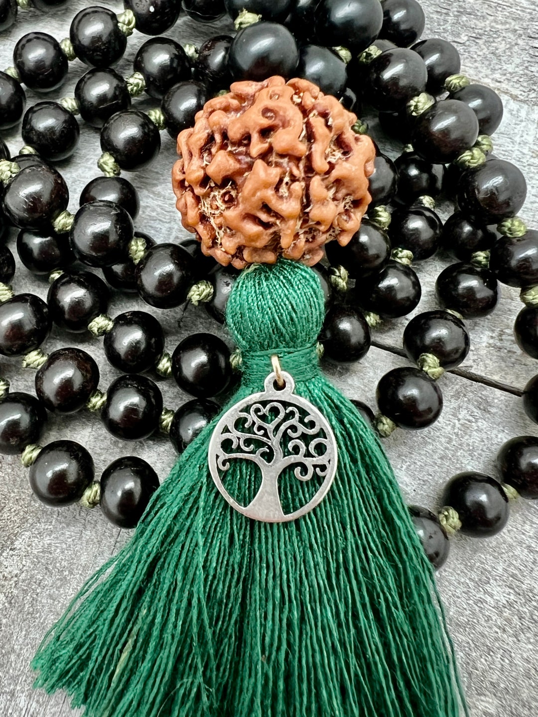 Ebony Tree of Life Mala With Rudraksha Guru Bead, Hand Knotted - Etsy