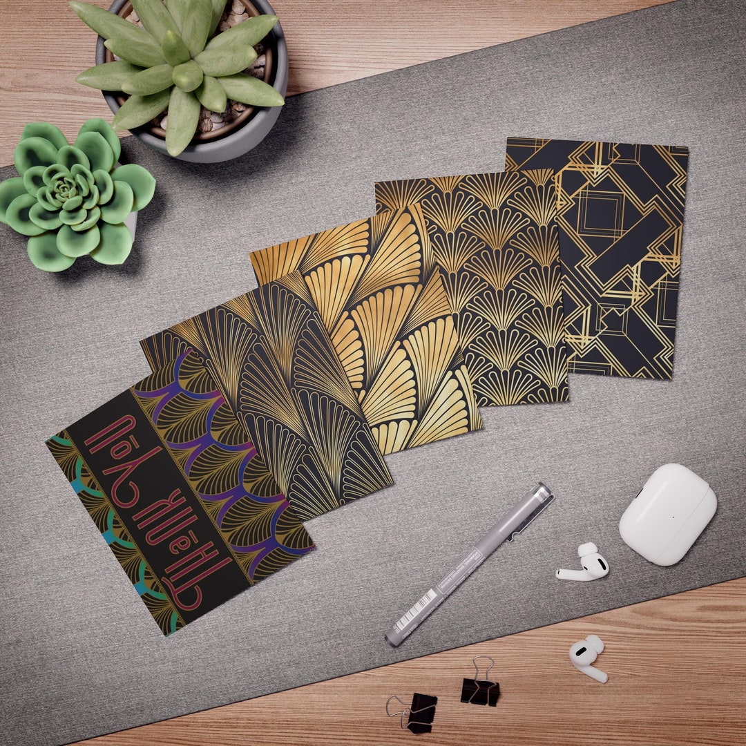 Greeting Cards, Art Deco Thank You Cards, Gilded Age Stationery Set ...