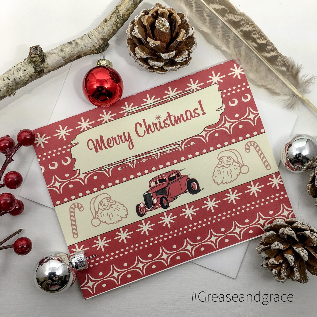 Hot Rod Car Christmas Vintage Inspired Holiday Card Greeting Cards 8 ...