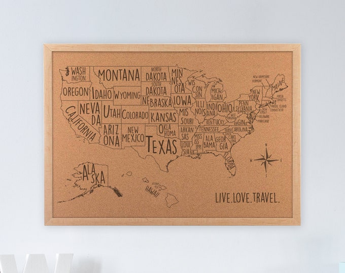 Push Pin USA Travel Map for Couples Anniversary Gifts, Customized ...