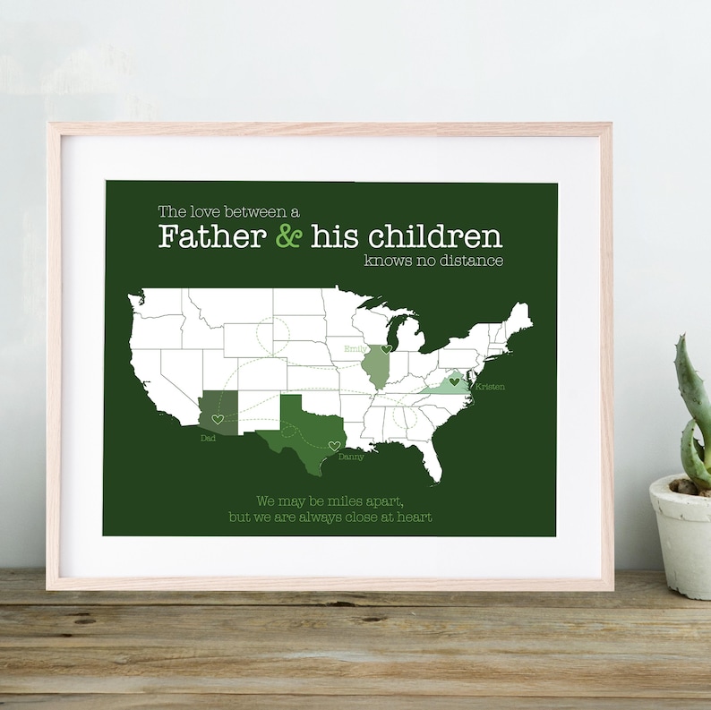 Custom Family Long Distance Map Art – Father & Children Gift - Etsy