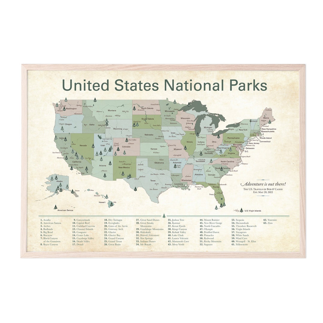 Custom National Parks Map - Unique 1st Paper Anniversary Gifts, Travel ...