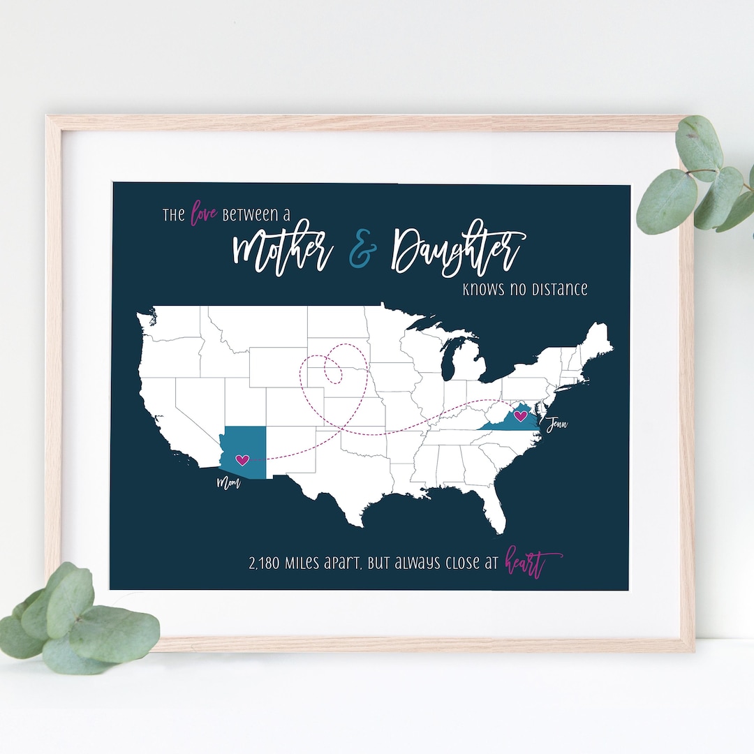 Long Distance Family Map for Mom – Personalized USA Mother & Children ...