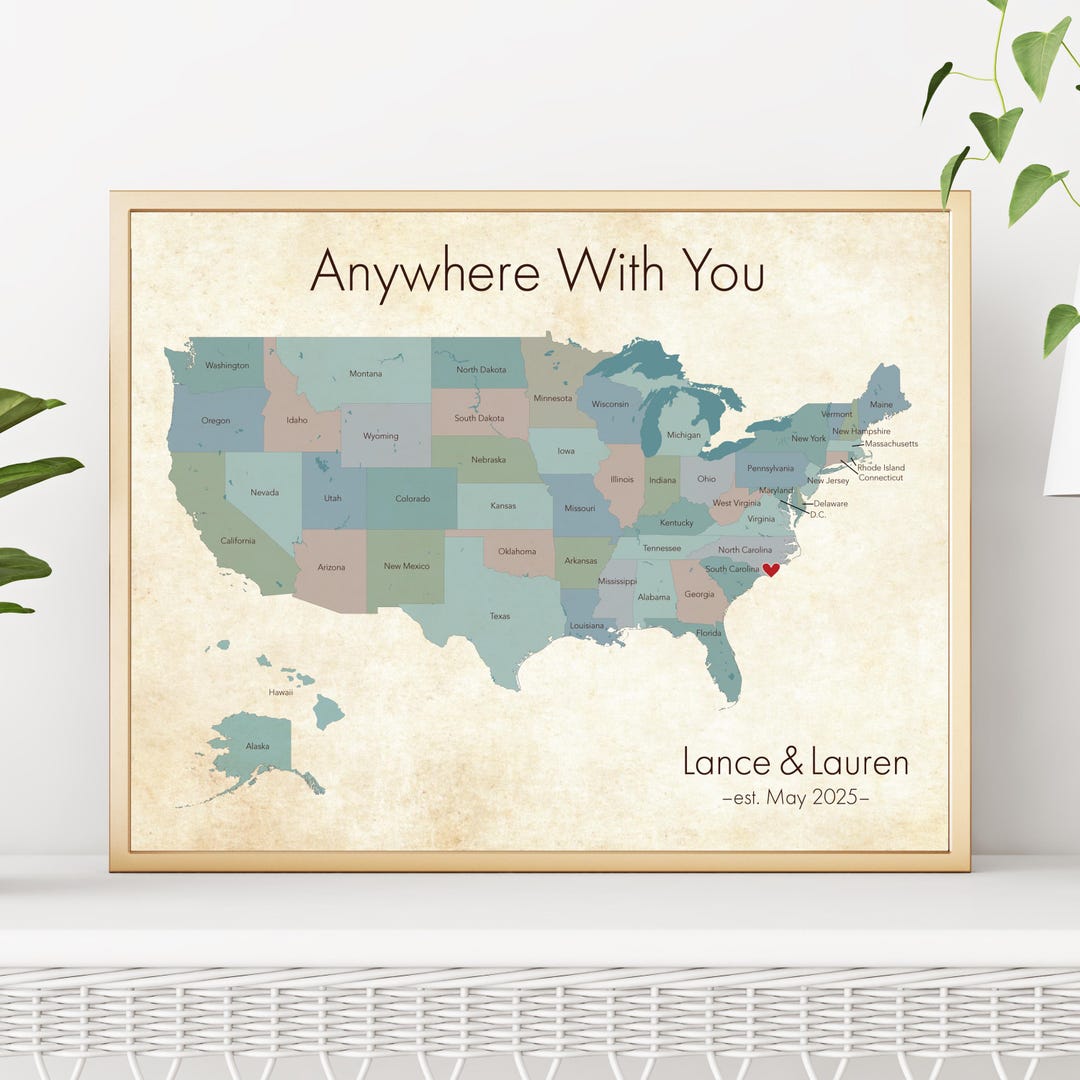 USA Travel Adventure Map Print - 1st Paper 2nd Cotton Anniversary ...