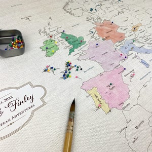 Europe Watercolor Push Pin Travel Map DIY Color in Travel Tracker - Etsy