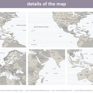 Cotton World Map Push Pin 2nd Anniversary Gift, Farmhouse Wall Decor ...