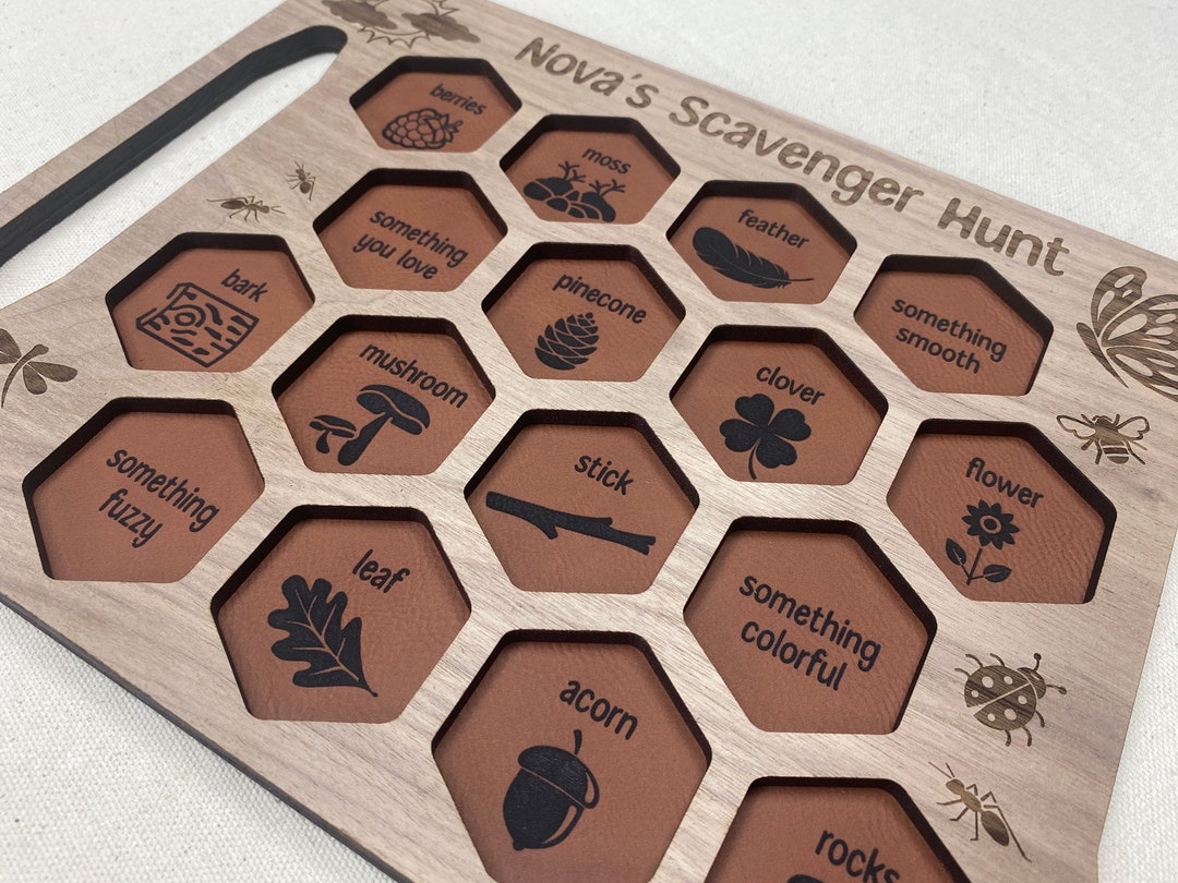 Outdoor Adventure Scavenger Hunt Board for Kids Sustainable Walnut Wood ...