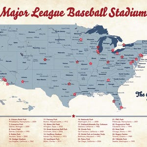 MLB Stadium Map Poster: Baseball Fan Travel Tracker With Pins - Etsy