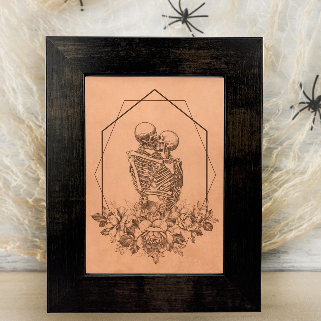 Engraved Leather Skeleton Art: Goth Dark Romance Decor - Etsy