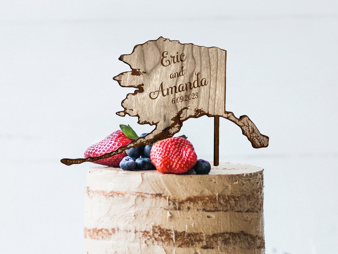 Personalized State Cake Topper: Rustic Cherry Wood Wedding Decor - Etsy