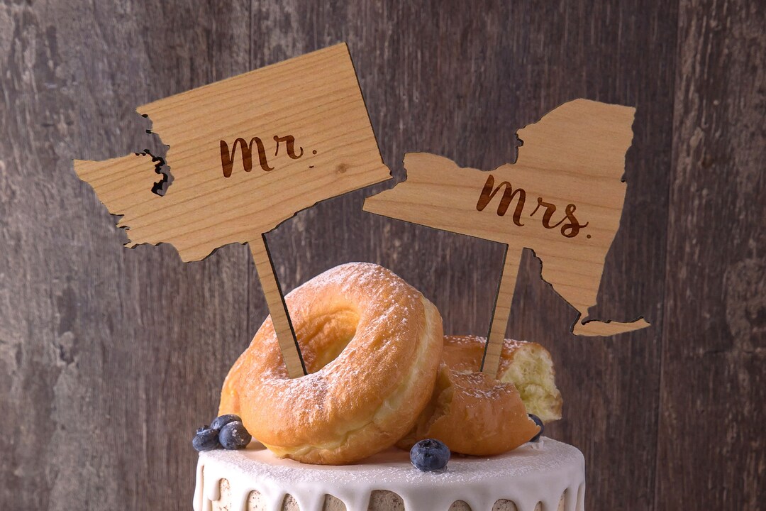 Rustic Wood State Cake Topper: Two State Shapes Mr & Mrs Wedding Decor ...