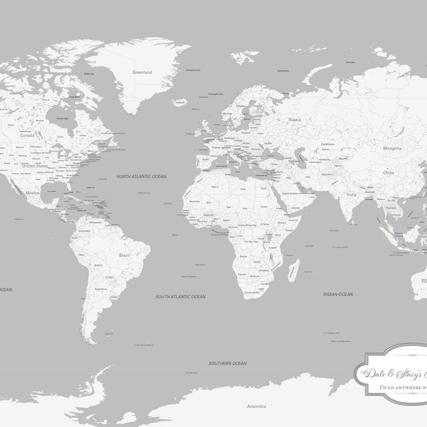 Grayscale World Map - Etsy