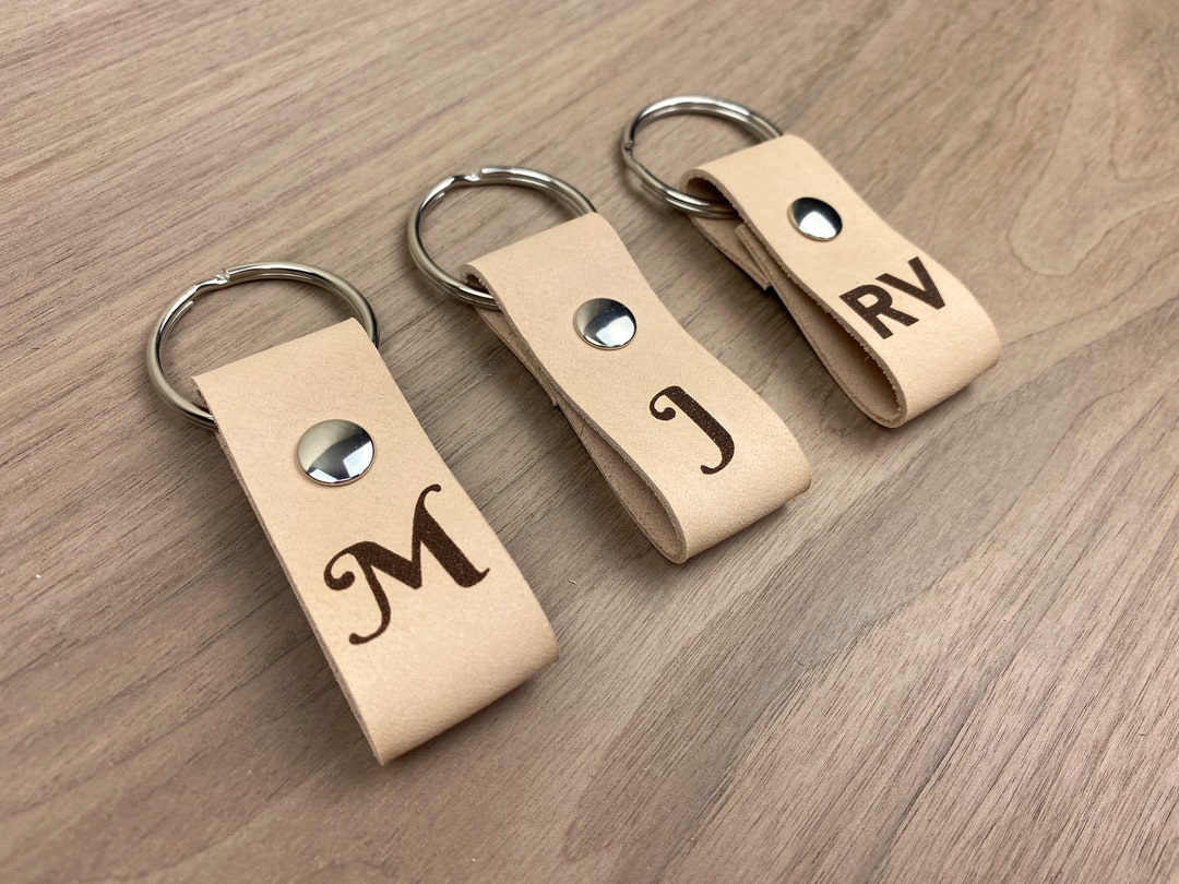Personalized Small Leather Keychain – Bag Charm, Monogram Initial Gift ...