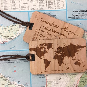 Custom Wood World Map Luggage Tag: Personalized Travel Gift - Etsy