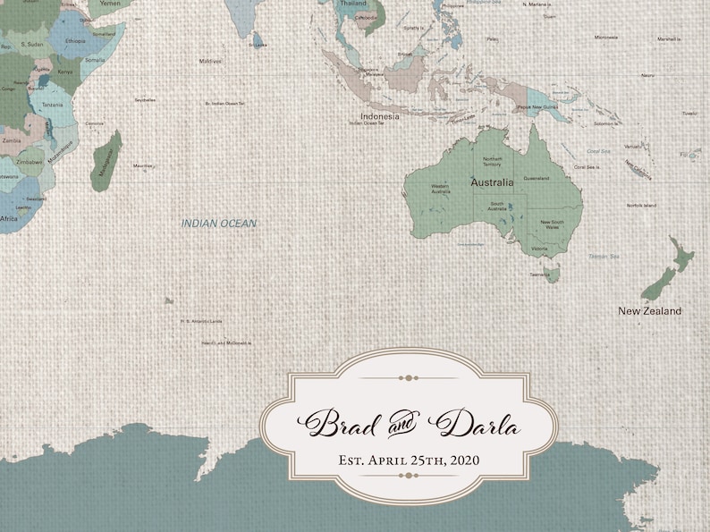 Personalized World Push Pin Travel Map on Cotton Canvas With Map Pins ...