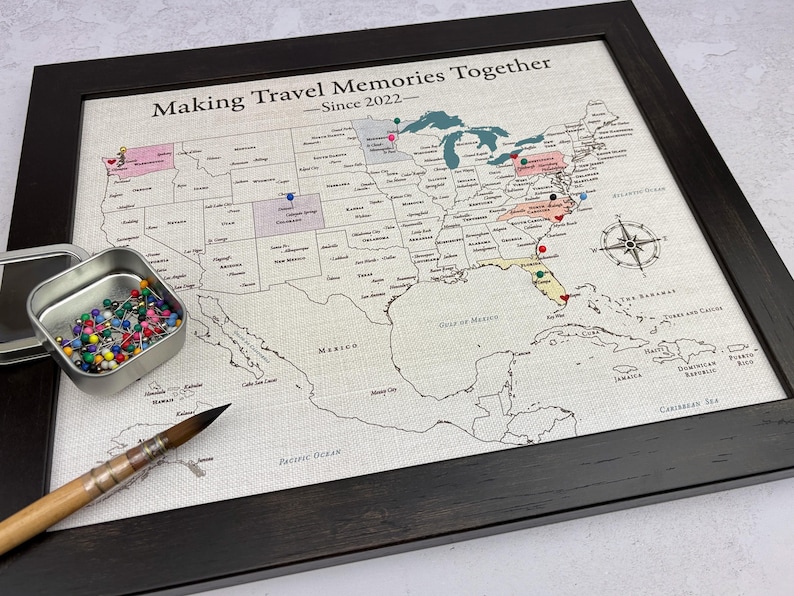 Personalized Cotton Push Pin USA Map, 2nd Anniversary Gift, DIY ...