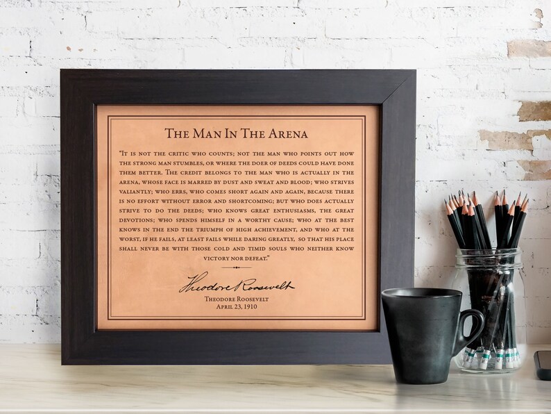 Man in the Arena by Theodore Roosevelt Engraved Leather Wall - Etsy