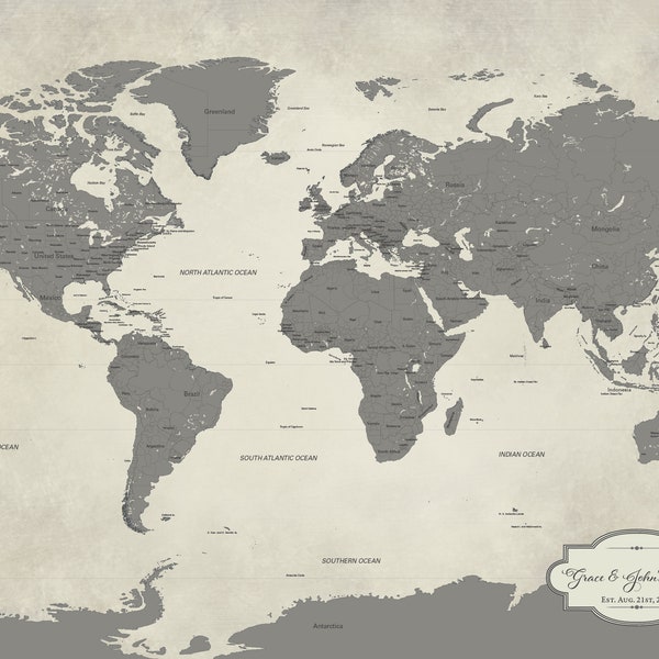 Gray World Map - Etsy