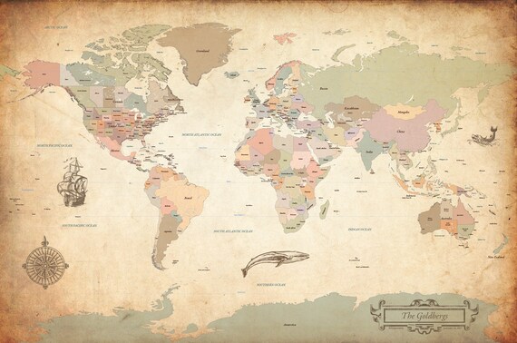 Antique World Travel Map