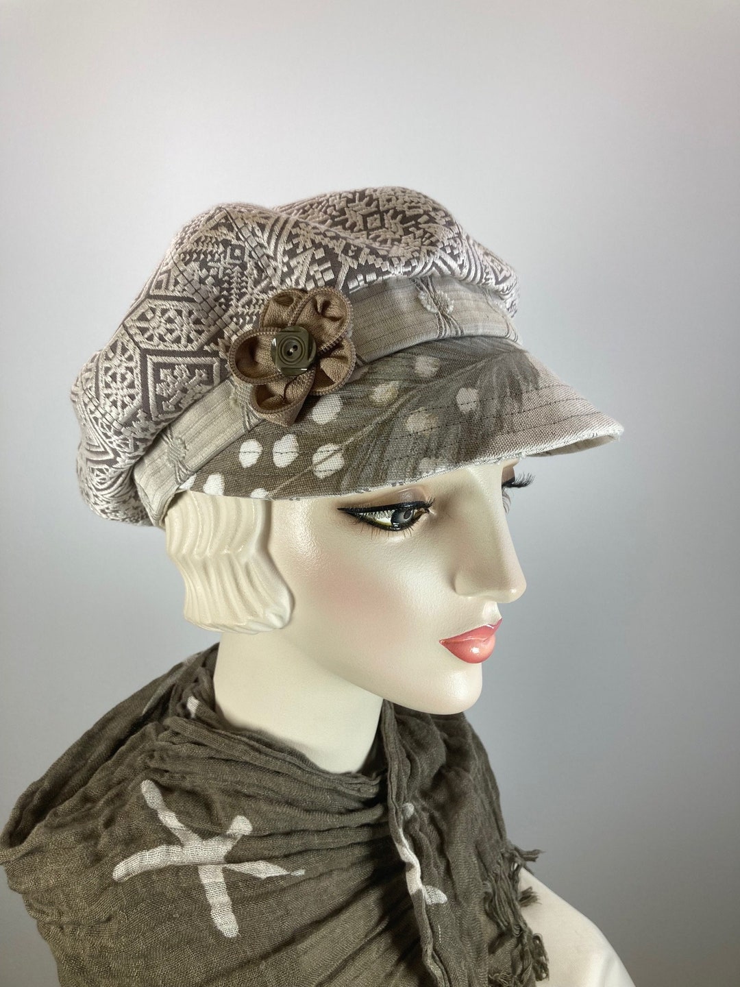 Womens Neutral Sustainable Fabric Newsboy Hat. Ladies Summer Newsboy ...