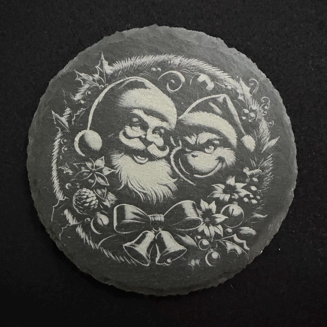 Laser Engraved Slate Coaster - Christmas - Santa & Grinch - Etsy