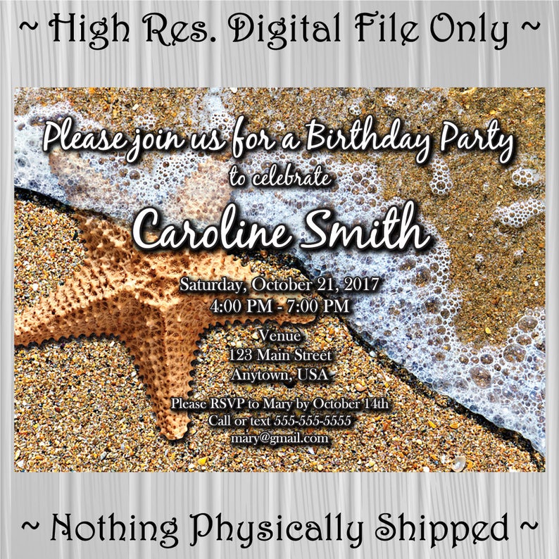 Adult Birthday Party Invitation Starfish Photo Background - Etsy
