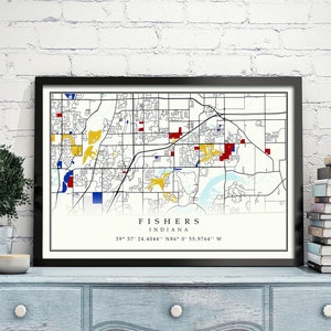 Fishers Indiana Map Fishers Indiana Contemporary Map Poster Fishers ...
