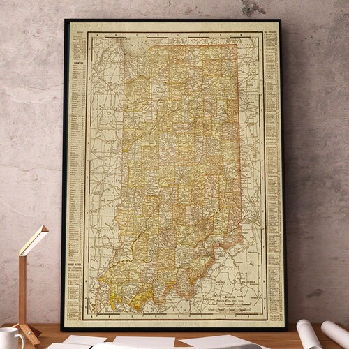 Old Indiana Map Art Print 1901 Map of Indiana Indiana Wall | Etsy