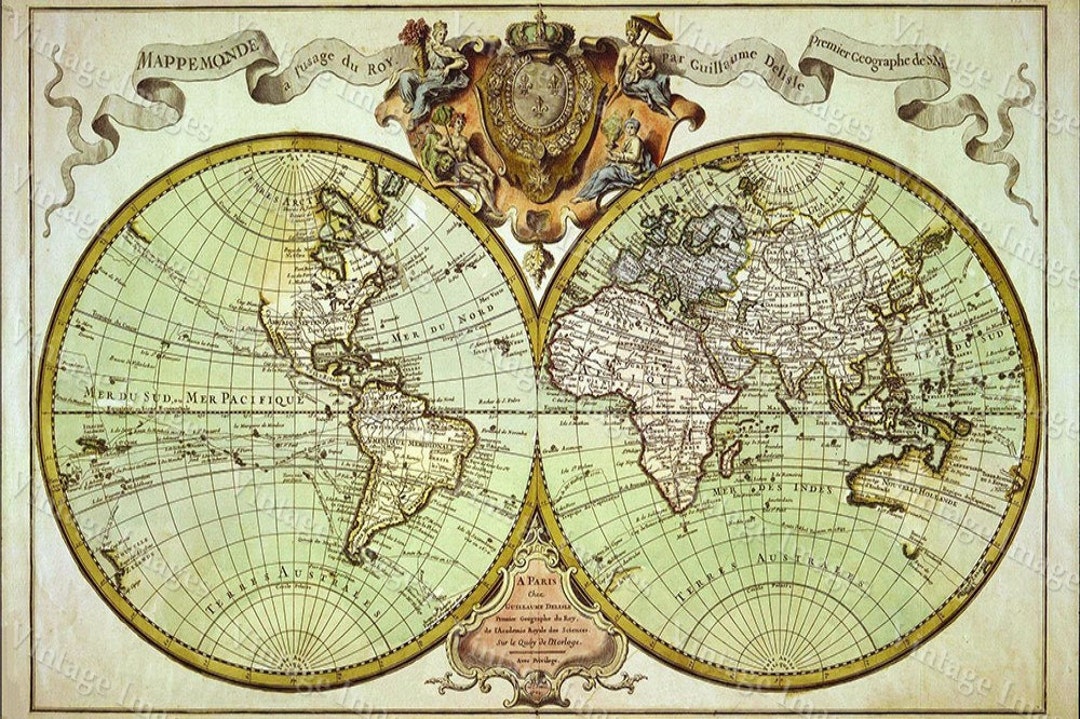 Old World Map Restoration Style Giant Historic 1720 World Map Old ...