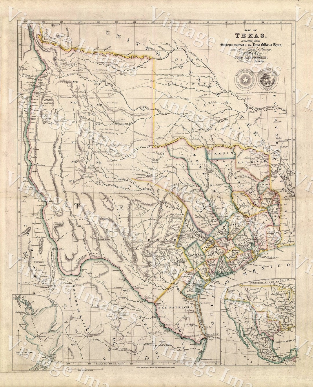 Map of Texas Vintage 1843 Texas State Map Historical Antique Western ...