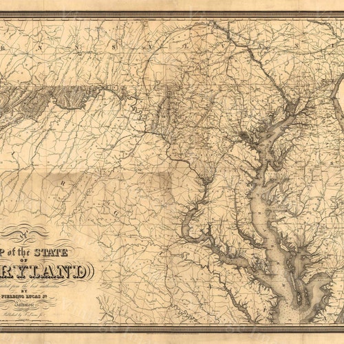 Map of Maryland Old Maryland Map Maryland Vintage Map 1841 - Etsy
