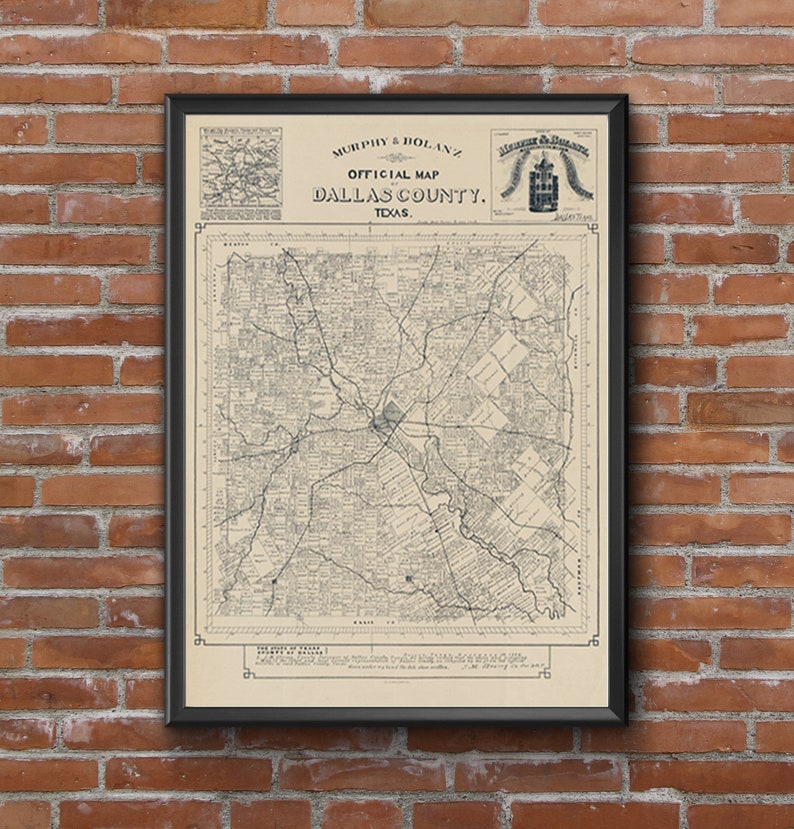 Dallas City Map Poster Print Wall Art | Texas Gift | Old Map Decor for ...